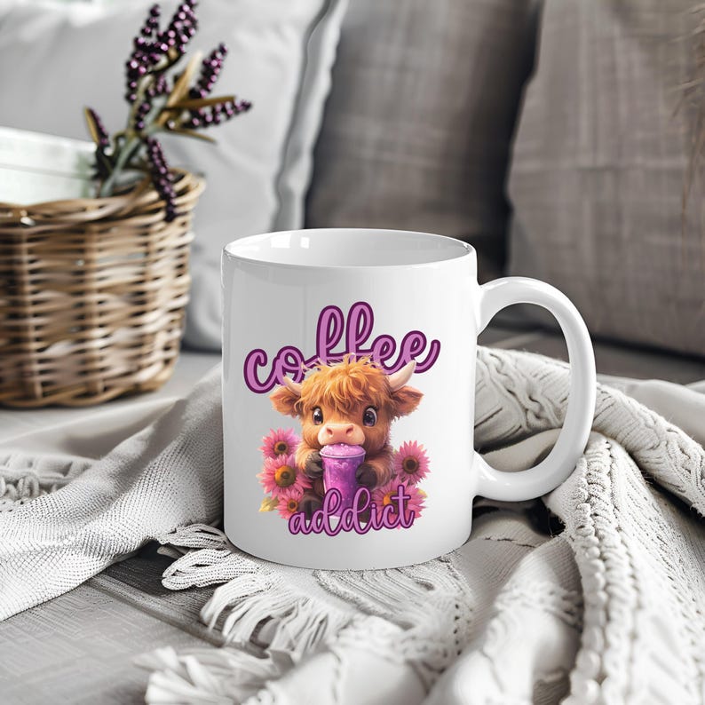 Coffee Addict Highland Cow Png, DIGITAL DOWNLOAD, Highland Cow PNG ...