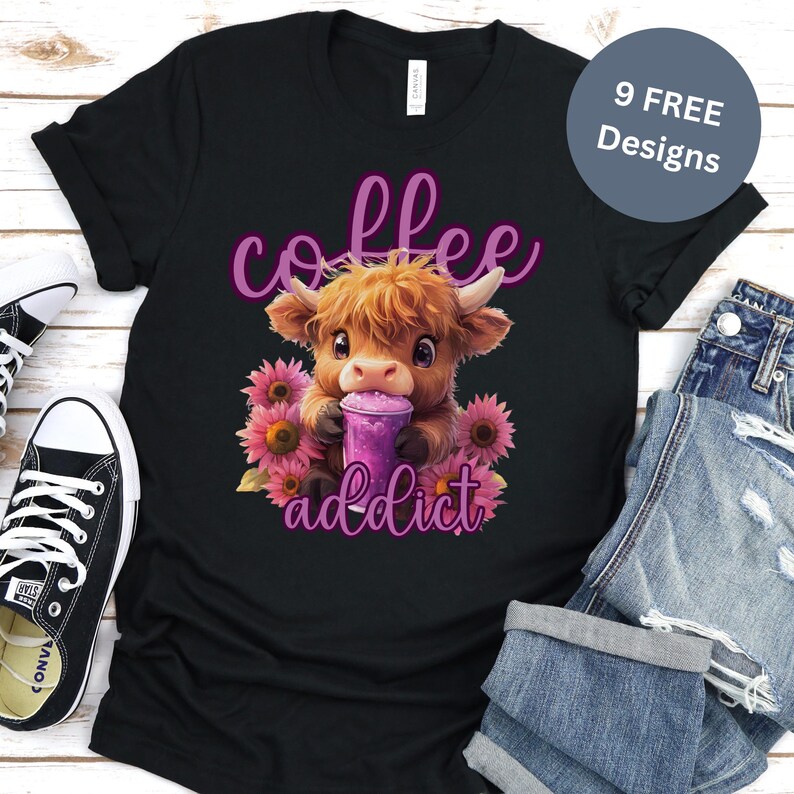 Coffee Addict Highland Cow Png, DIGITAL DOWNLOAD, Highland Cow PNG ...