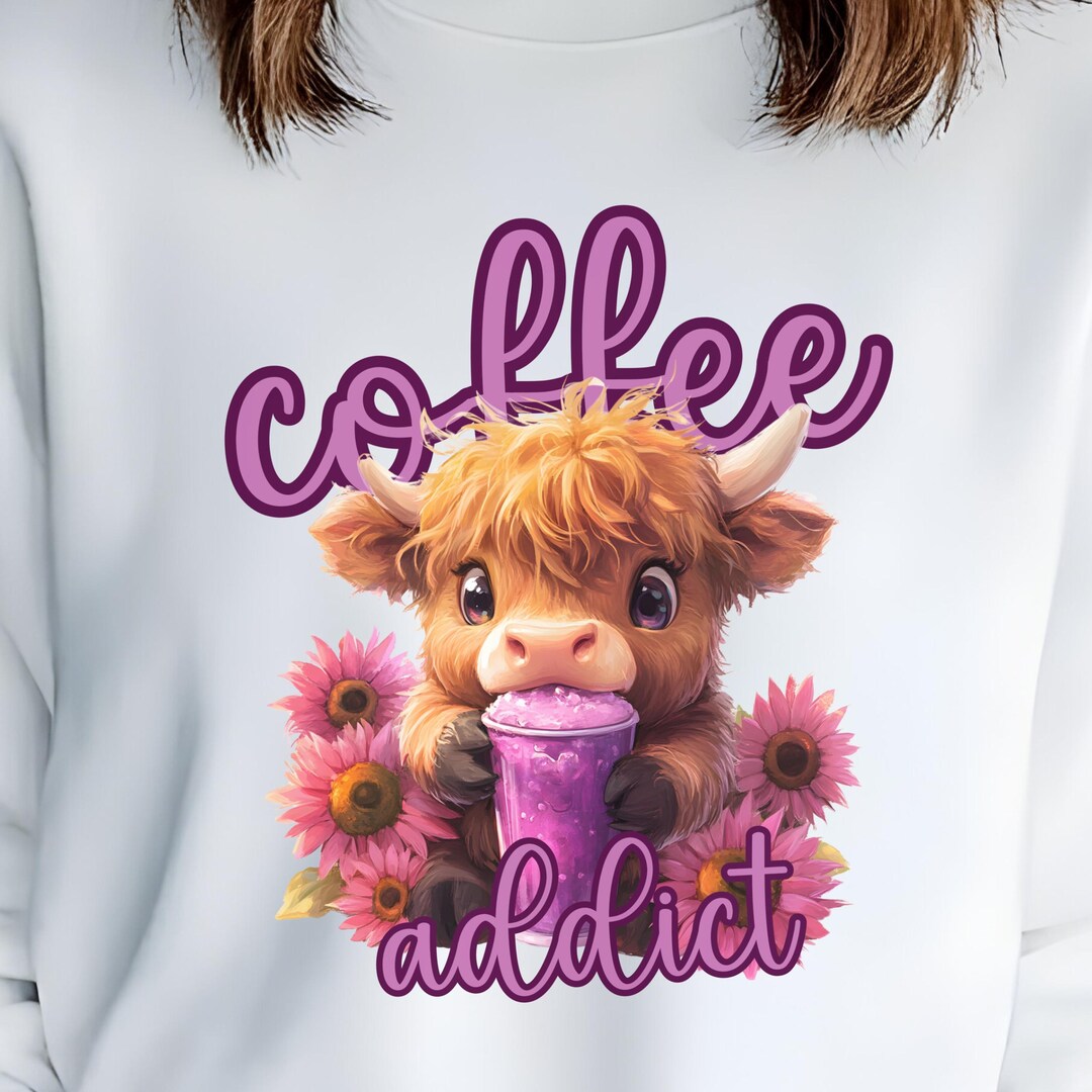 Coffee Addict Highland Cow Png, DIGITAL DOWNLOAD, Highland Cow PNG ...