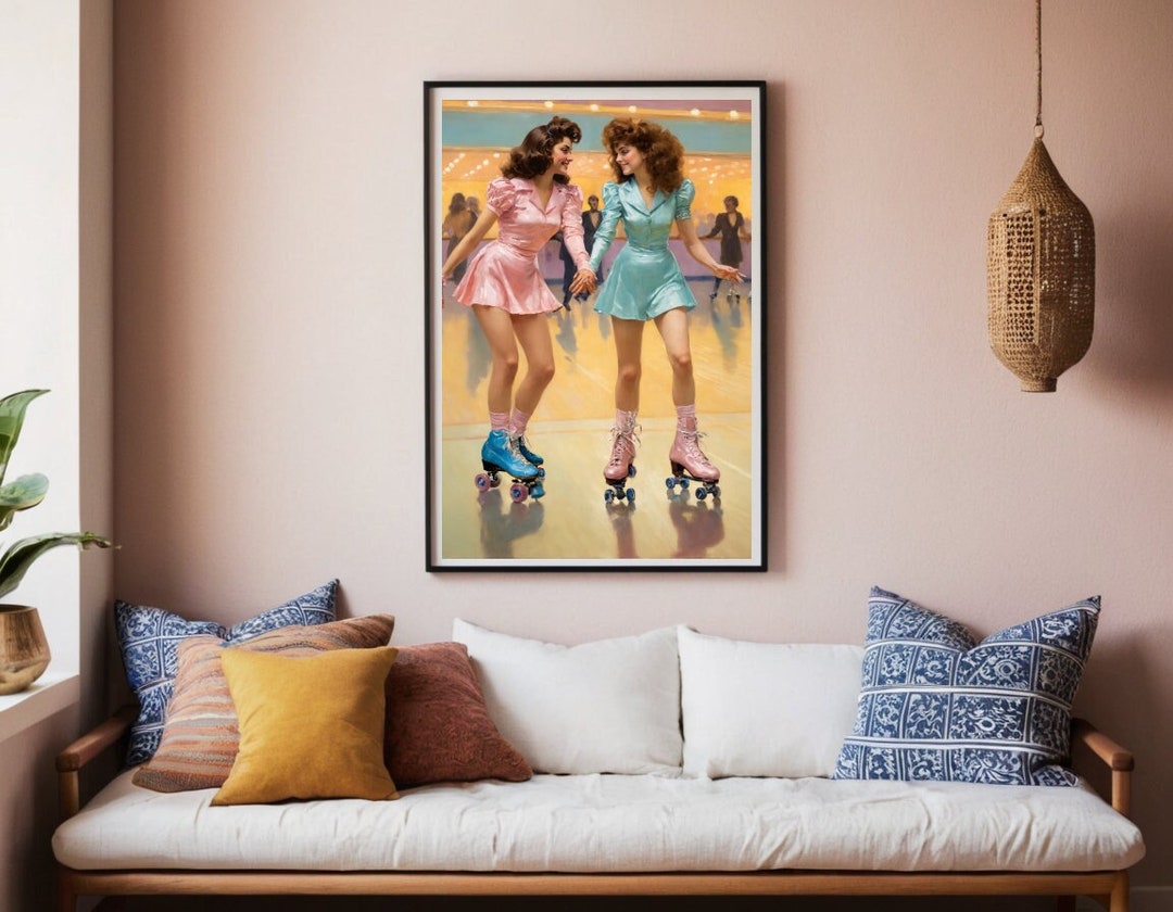 Roller Skate Art Print | Downloadable Art Prints | Vintage Roller Rink Painting | Gift for ...