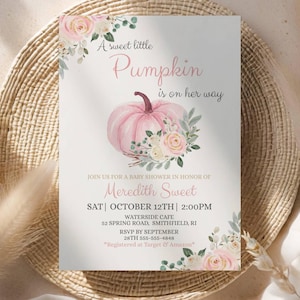 Sweet Little Pumpkin Baby Shower Invitation, Pink Pumpkin Baby Shower ...