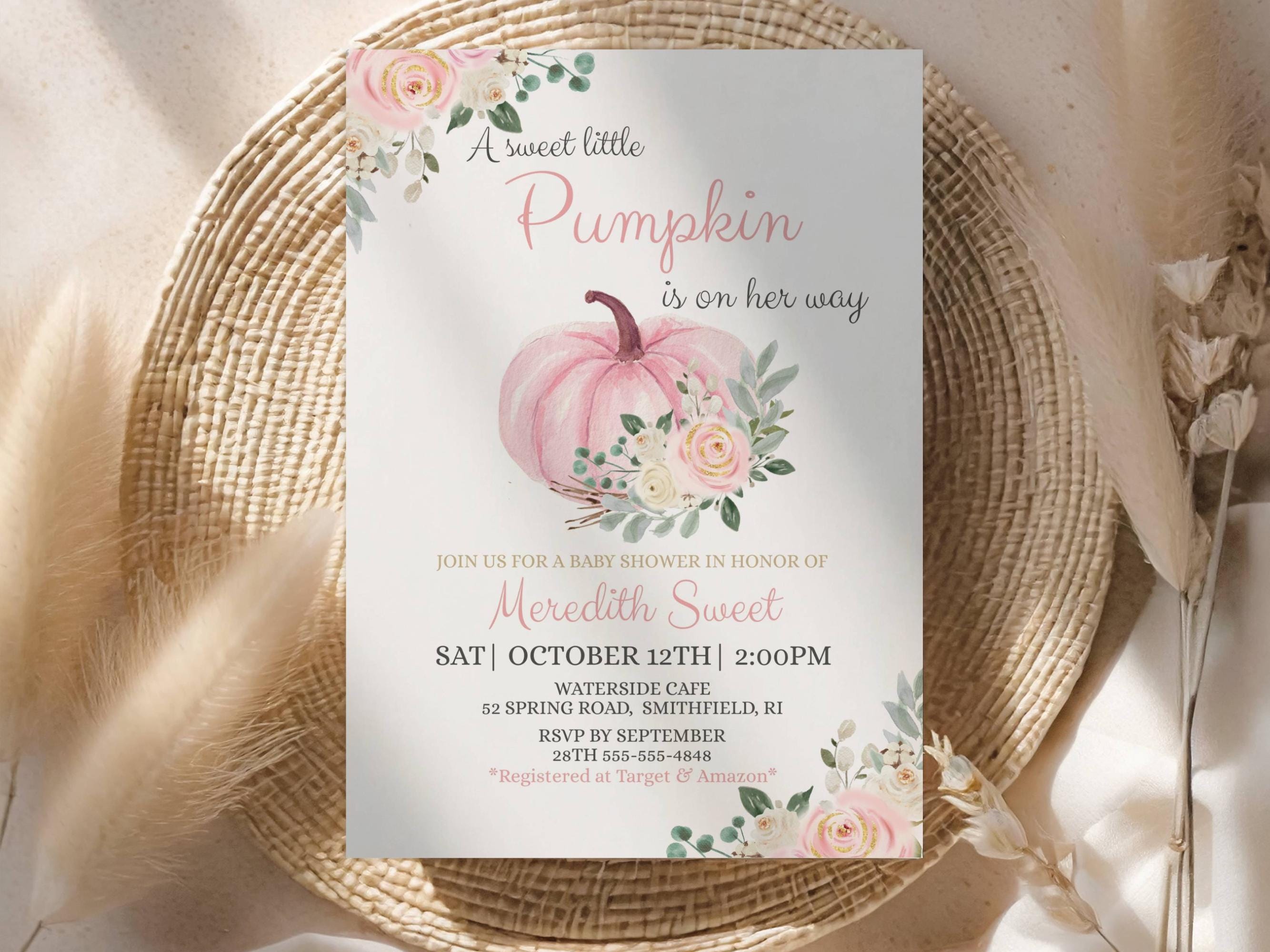 Sweet Little Pumpkin Baby Shower Invitation, Pink Pumpkin Baby Shower ...