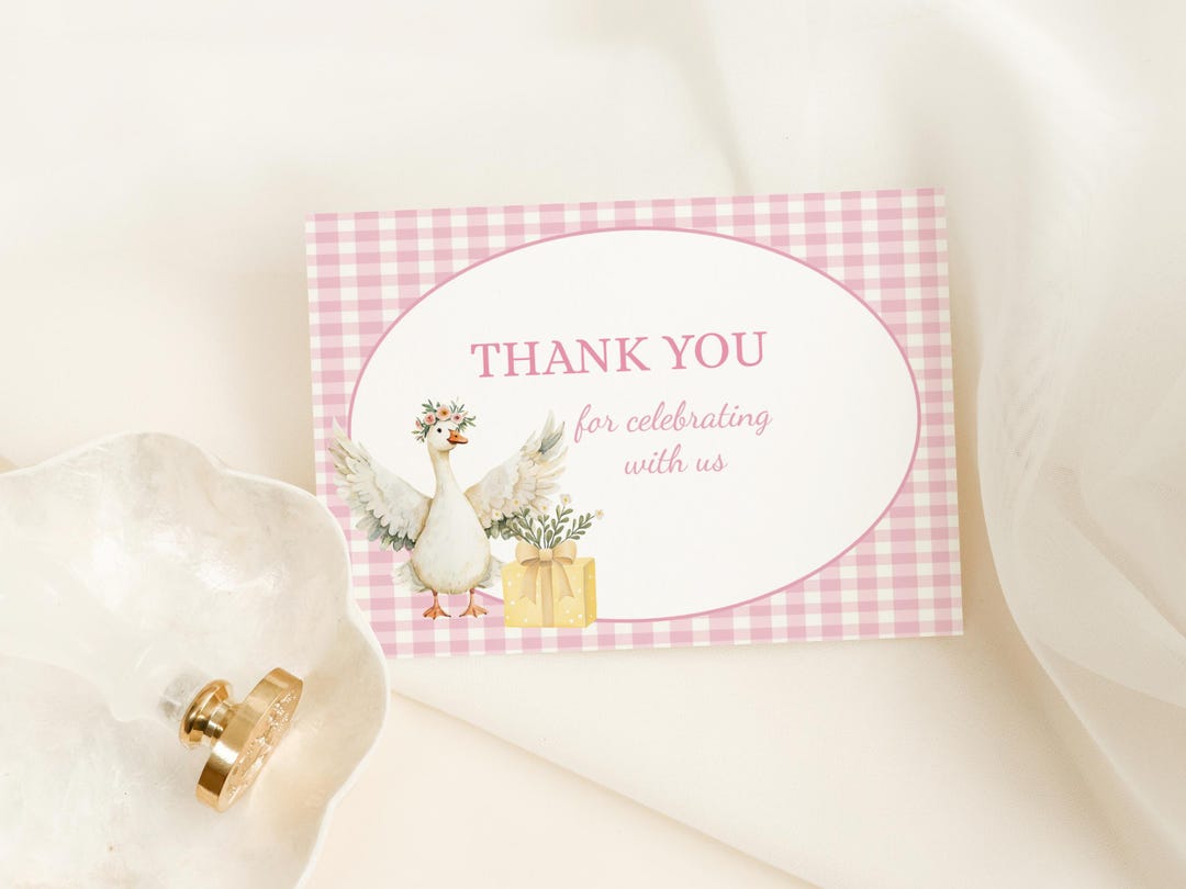 Editable One Silly Goose Thank You Card Template: Girl 1st Birthday ...