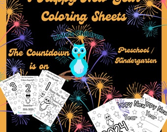 New Year 2024, Owl Theme Activity, Coloring Fun Sheets for Kids, New ...