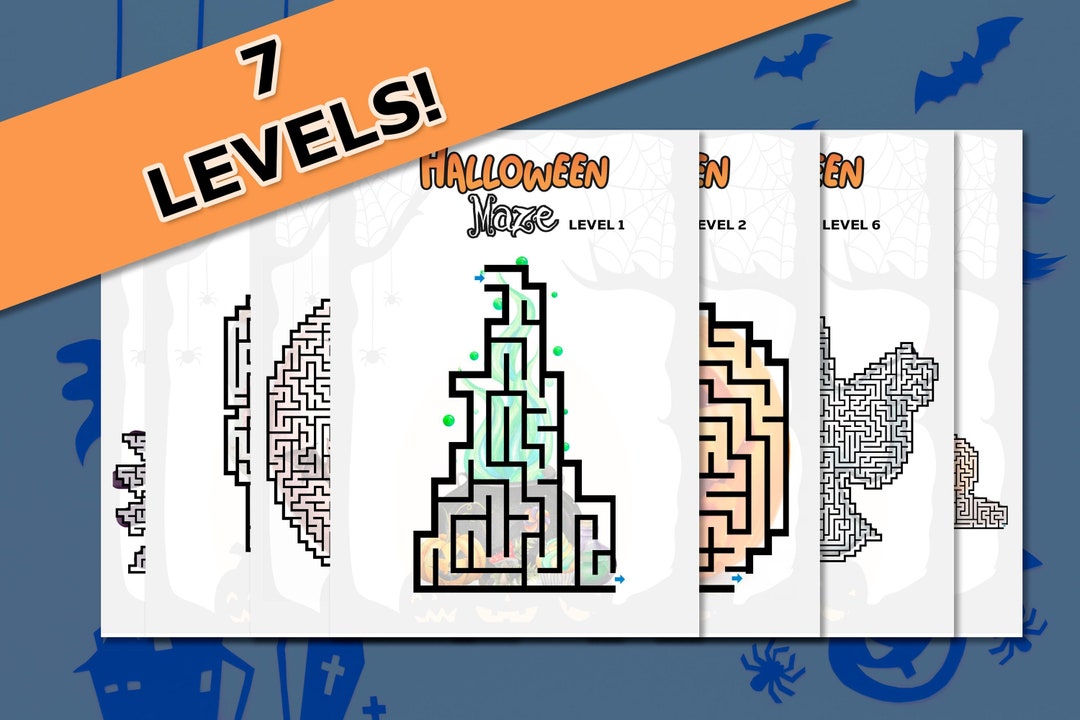 Set of 7 Halloween Mazes Printable Maze Game With 7 Difficulty Levels ...