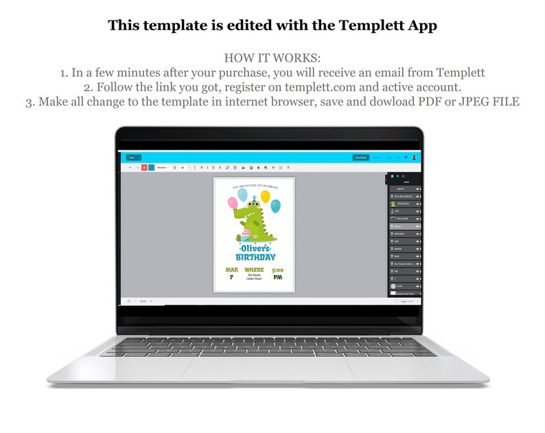 Invitación de Cumpleaños Infantil Editable con Adorable Dibujo de ...