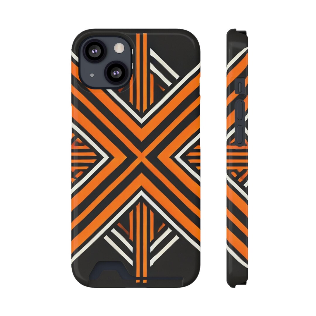 Orange and Black Phone Case With Card Holder - Minimalist Chic Wallet ...