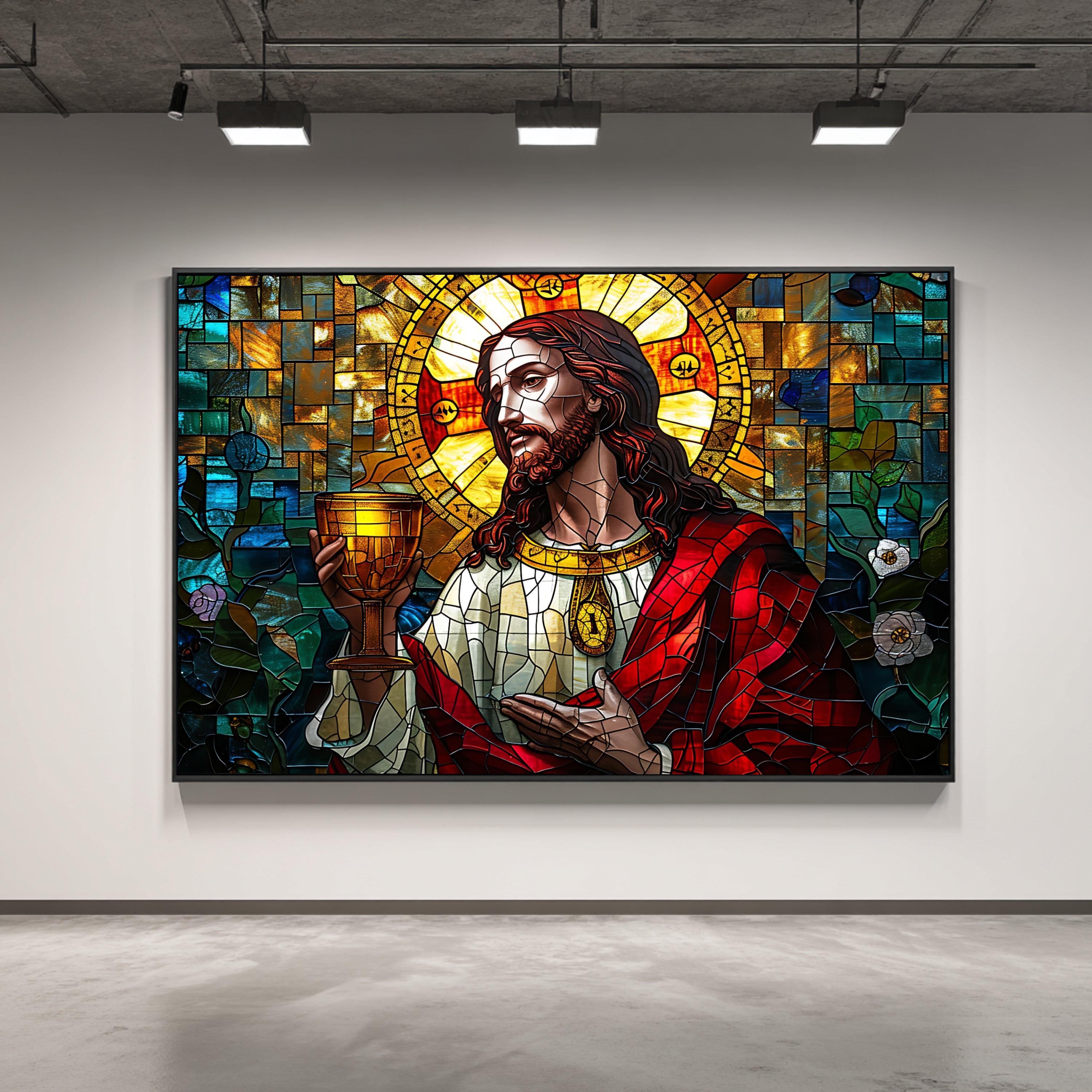 Jesus Christ Stained Glass Canvas, Religious Wall Art, Holy Communion ...
