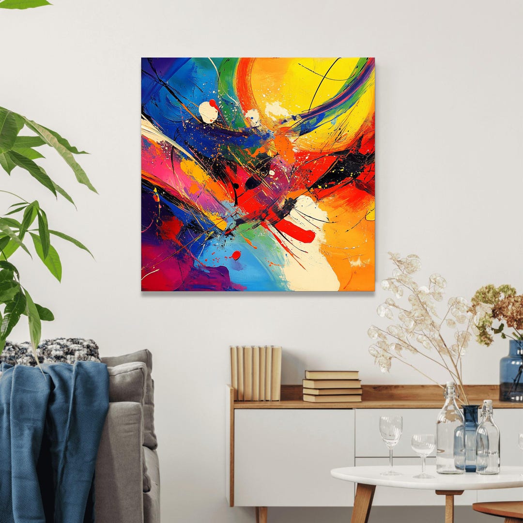 Vibrant Abstract Explosion Canvas Wall Art, Colorful Modern Painting ...