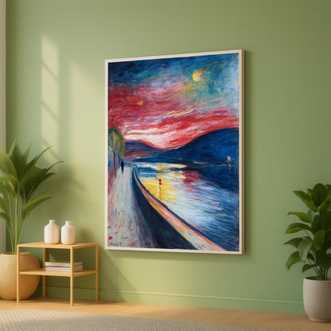 Edvard Munch Style Sunset Canvas Wall Art, Expressionist Landscape ...