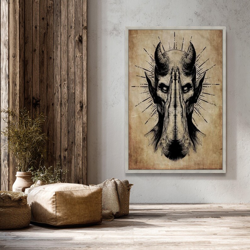 Dark Devil Praying Hands Canvas, Gothic Wall Art, Demon Illustration ...