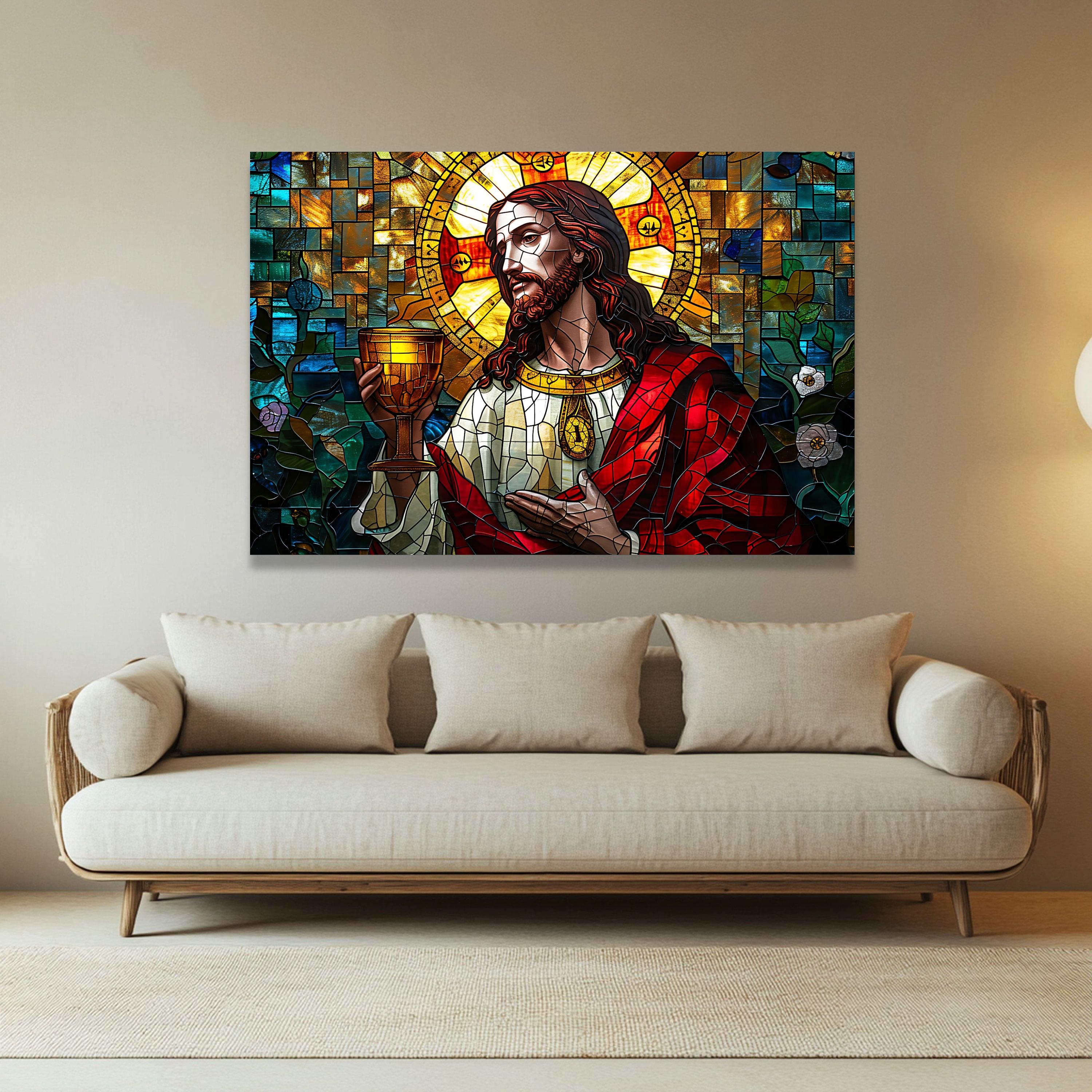 Jesus Christ Stained Glass Canvas, Religious Wall Art, Holy Communion ...