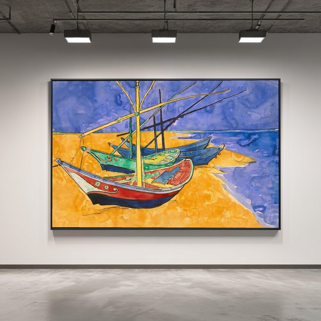 Vincent Van Gogh Inspired Fishing Boats Canvas, Colorful Seaside Wall ...