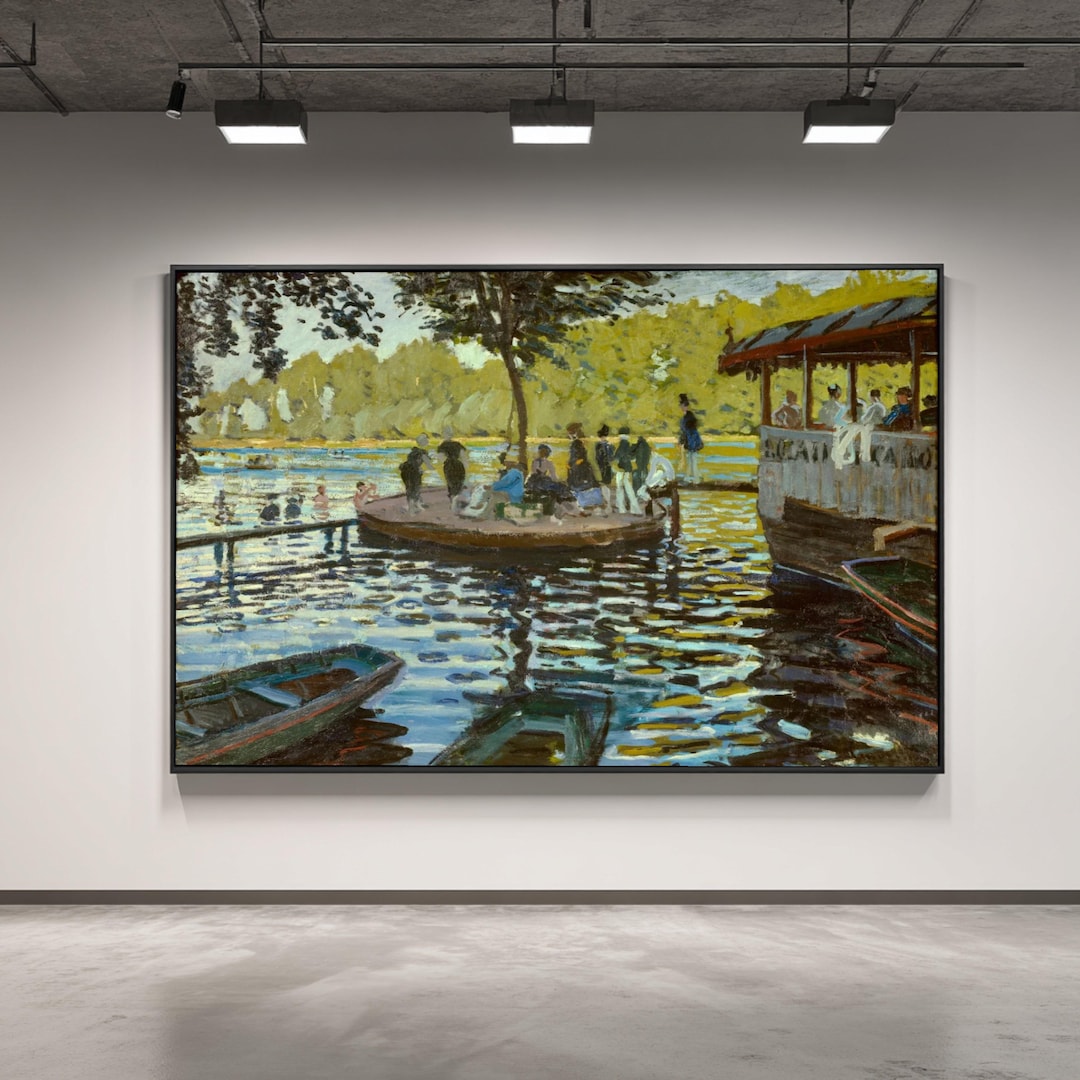 Claude Monet Style Riverside Scene Canvas, Impressionist Boat and ...
