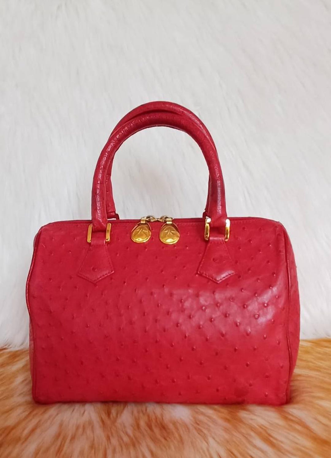 Vintage Genuine Ostrich Leather Red Bowler Bag TAIR'S, Bowler-style ...