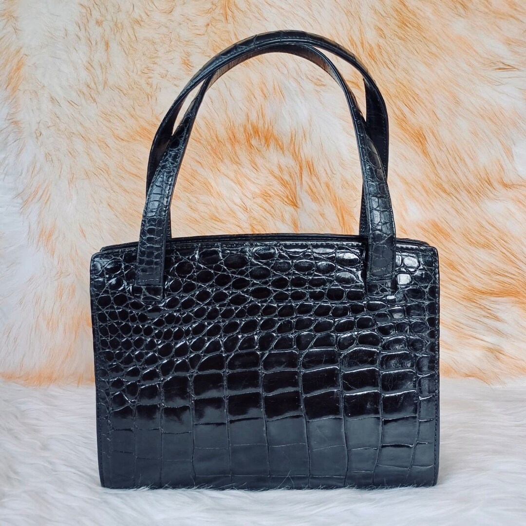Genuine Alligator Vintage Bag, Black Alligator Belly Skin Bag, Vintage ...