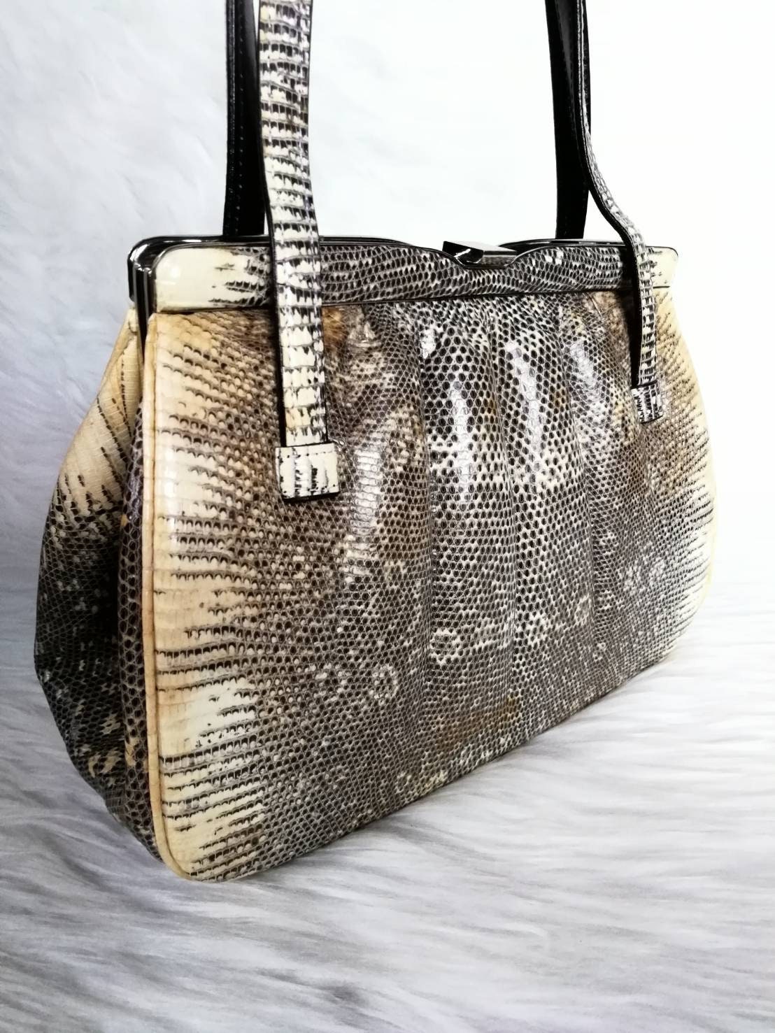 Vintage 1940s Monitor Lizard Handbag: Genuine Lizard Skin Leather - Etsy