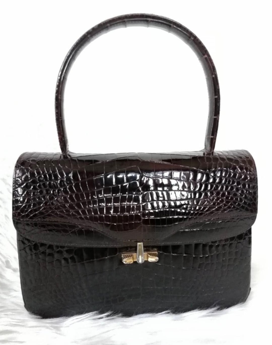 Dark Brown Alligator Handbag, Genuine Alligator Bag, Vintage Alligator ...