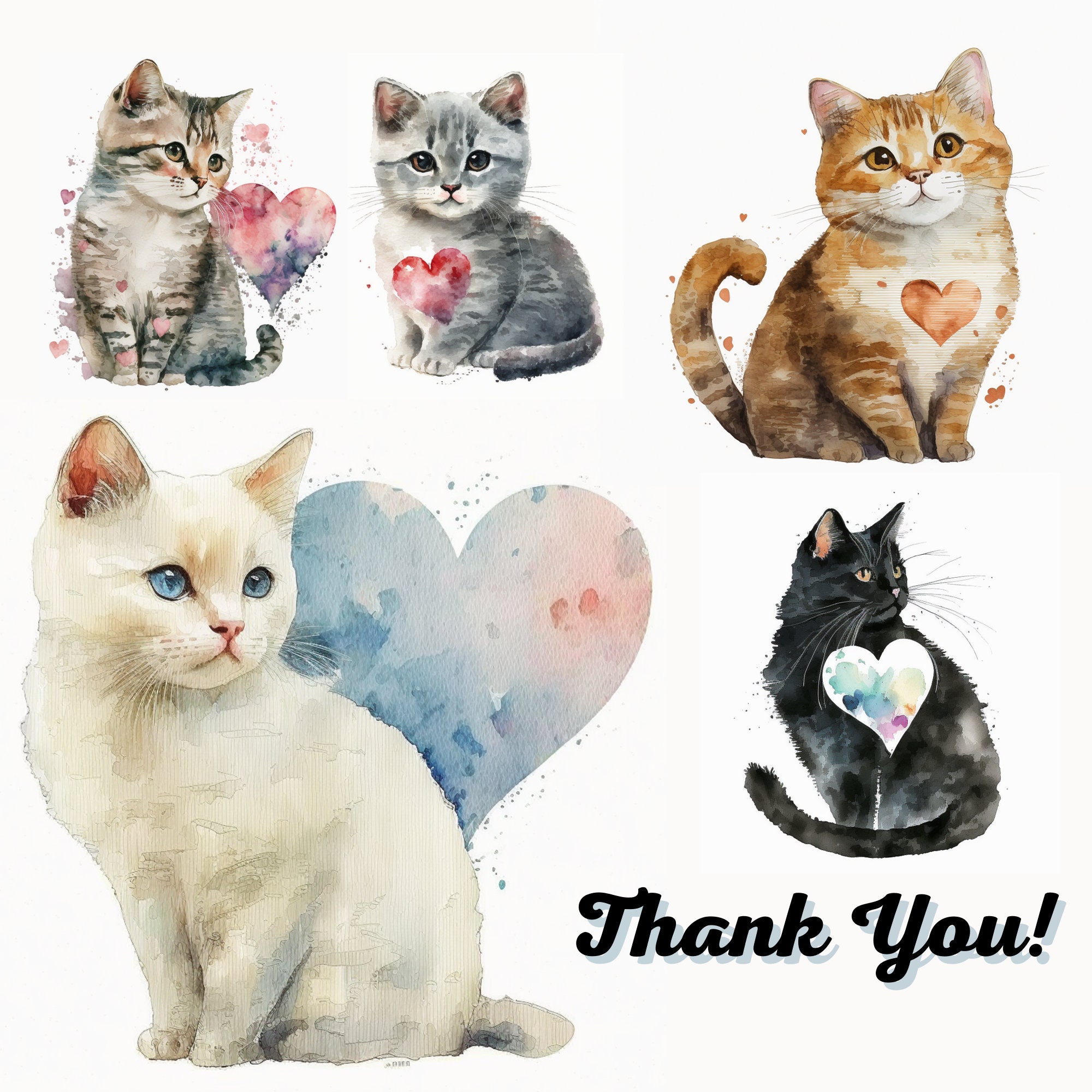 Valentine Cats Watercolor Clipart, 10 Pngs High-quality 300DPI ...