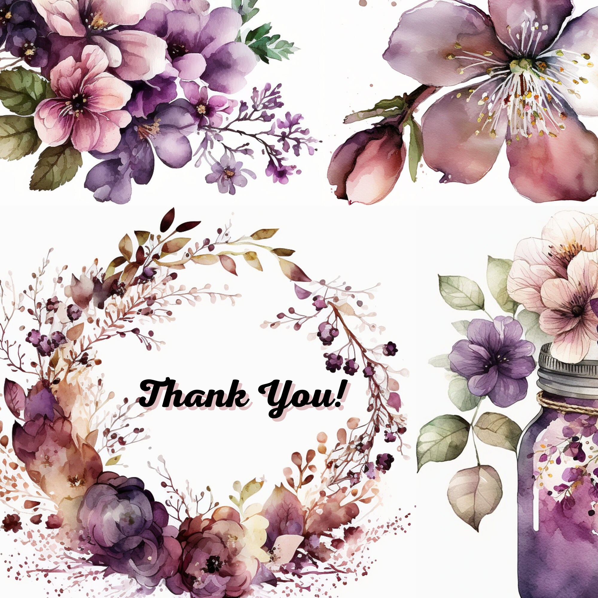 Plum Flowers Watercolor Clipart, 10 High-quality Pngs 300 DPI ...