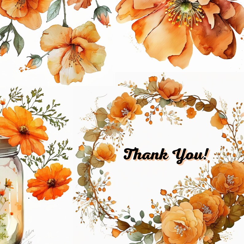 Orange Flowers Watercolor Clipart, 10 High-quality Pngs 300DPI ...