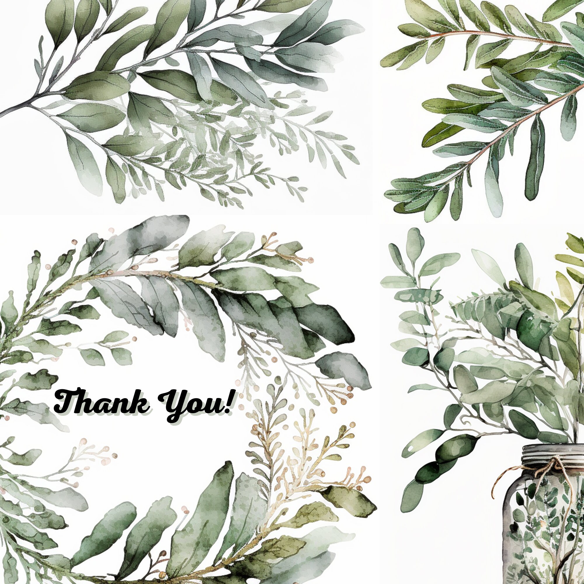 Sage Green Foliage Watercolor Clipart, 10 High-quality Pngs 300 DPI ...