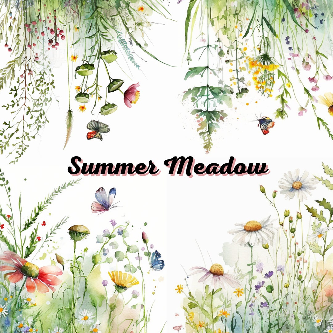 Summer Meadow Watercolor Clipart, 10 High-quality Pngs 300 DPI, Floral ...