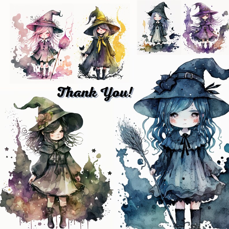 Gothic Witches Cute Watercolor Clipart, 10 High-quality Pngs 300DPI ...