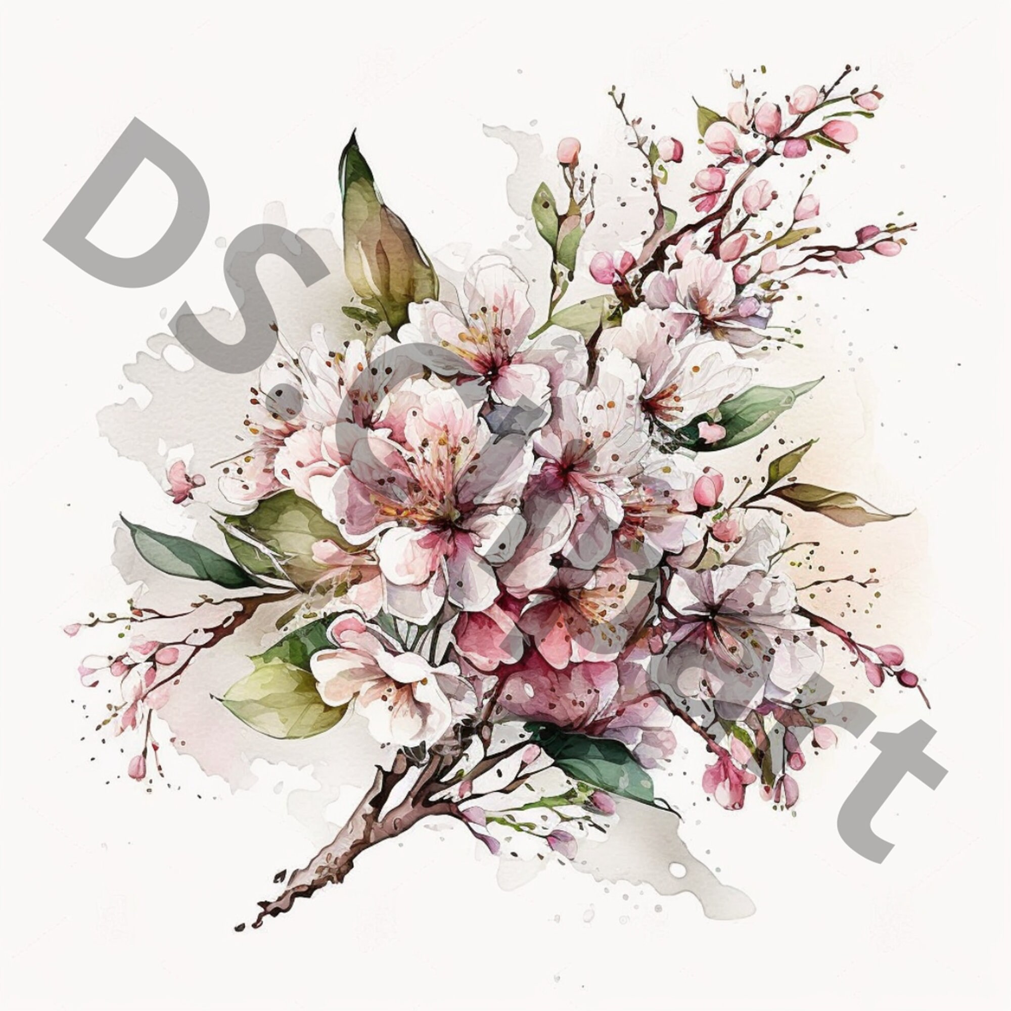 Cherry Blossom Watercolor Clipart, 10 Pngs High-quality 300 DPI ...