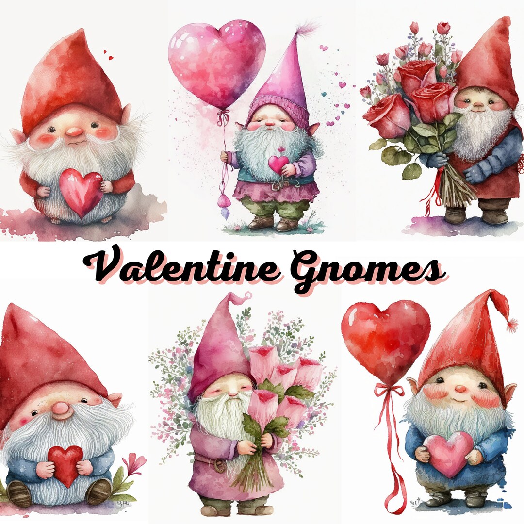 Valentine Gnomes Watercolor Clipart, 10 Pngs High-quality 300DPI ...