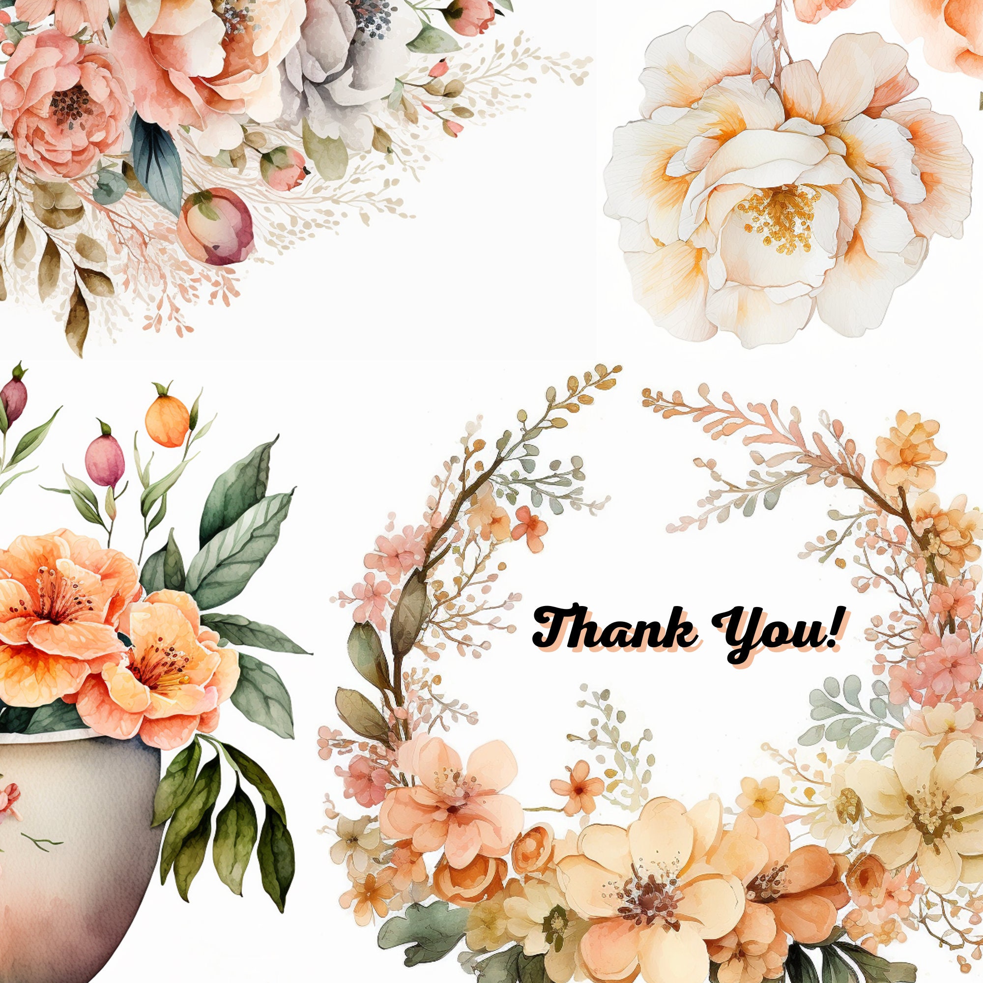 Blush and Peach Flowers Watercolor Clipart, 10 High-quality Pngs 300 ...