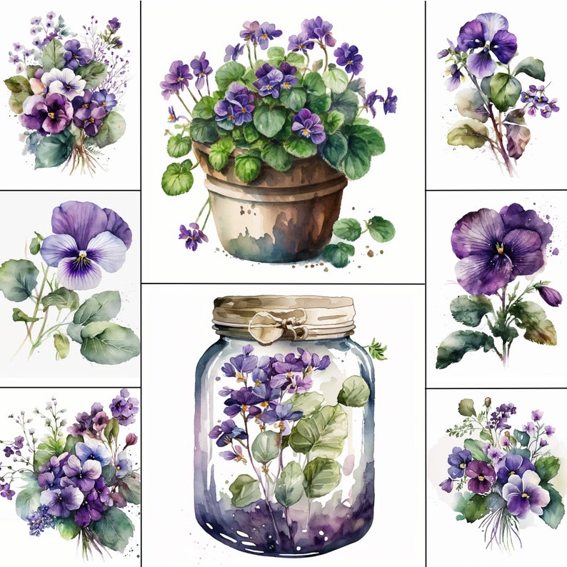 Violet Watercolor Clipart, 10 High-quality Pngs 300 DPI, Commercial Use ...