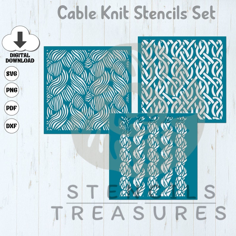 Cable Knit Pattern Cookie Digital Stencils Set, Art Decor, SVG Cut File Printable Pdf Template ...