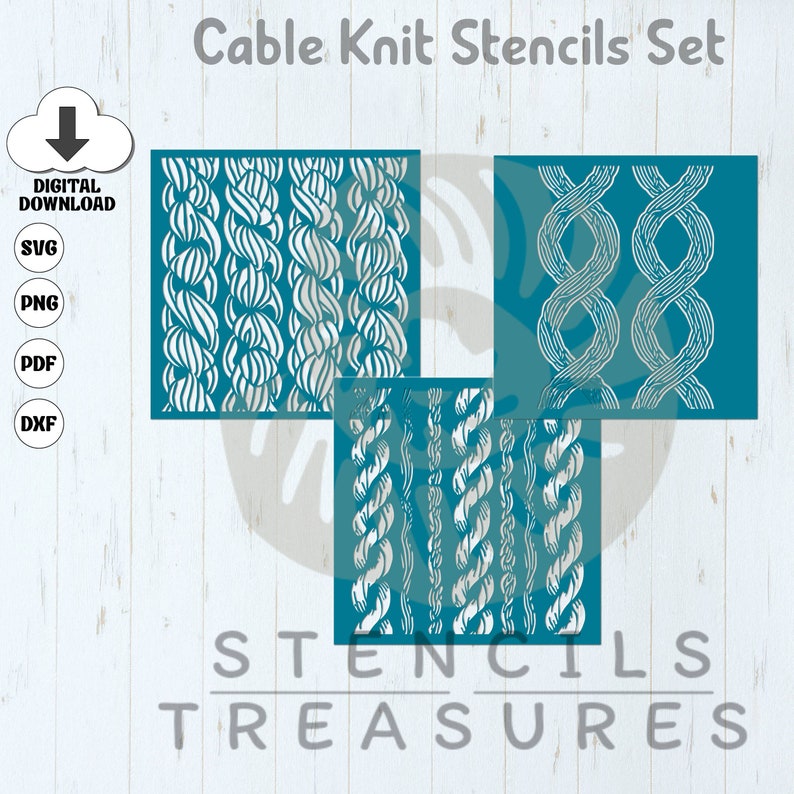 Cable Knit Pattern Cookie Digital Stencils Set, Art Decor, SVG Cut File Printable Pdf Template ...