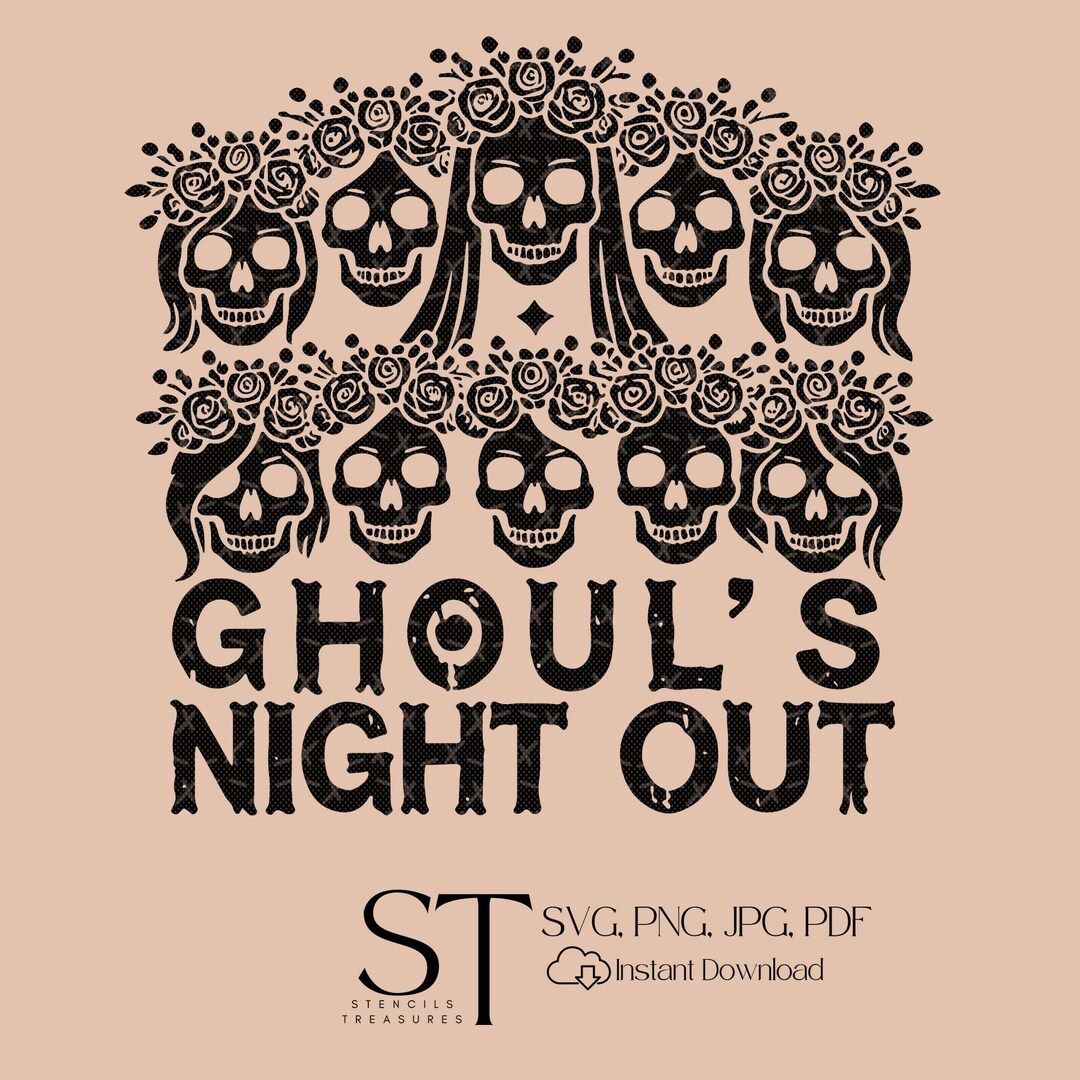 Ghouls Night Out SVG | Halloween Skull Floral Design | Gothic Party ...