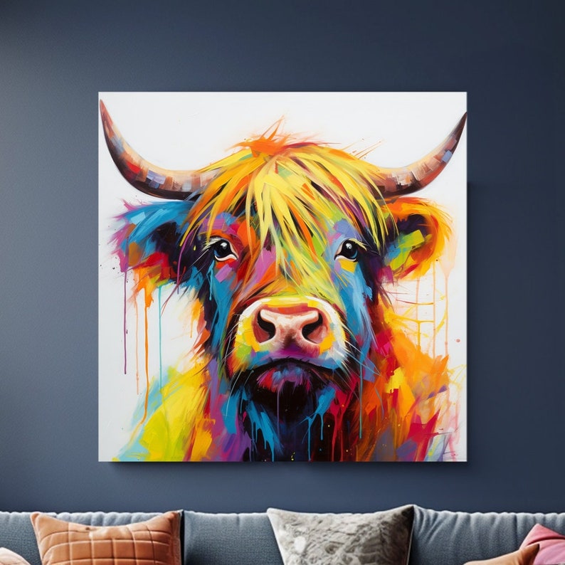 Scottish Highland Cow Print : UK Poster Oil Painting Gift Printed Frame ...