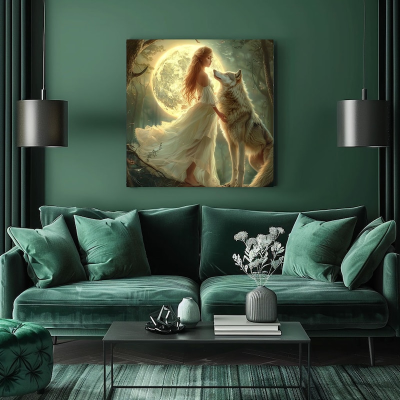 Woman and Wolf Paintings - Etsy UK