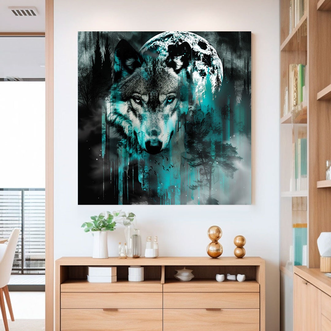 Wolf Moon Drip Painting Print : Wall Art Photo UK Poster Prints Printed ...