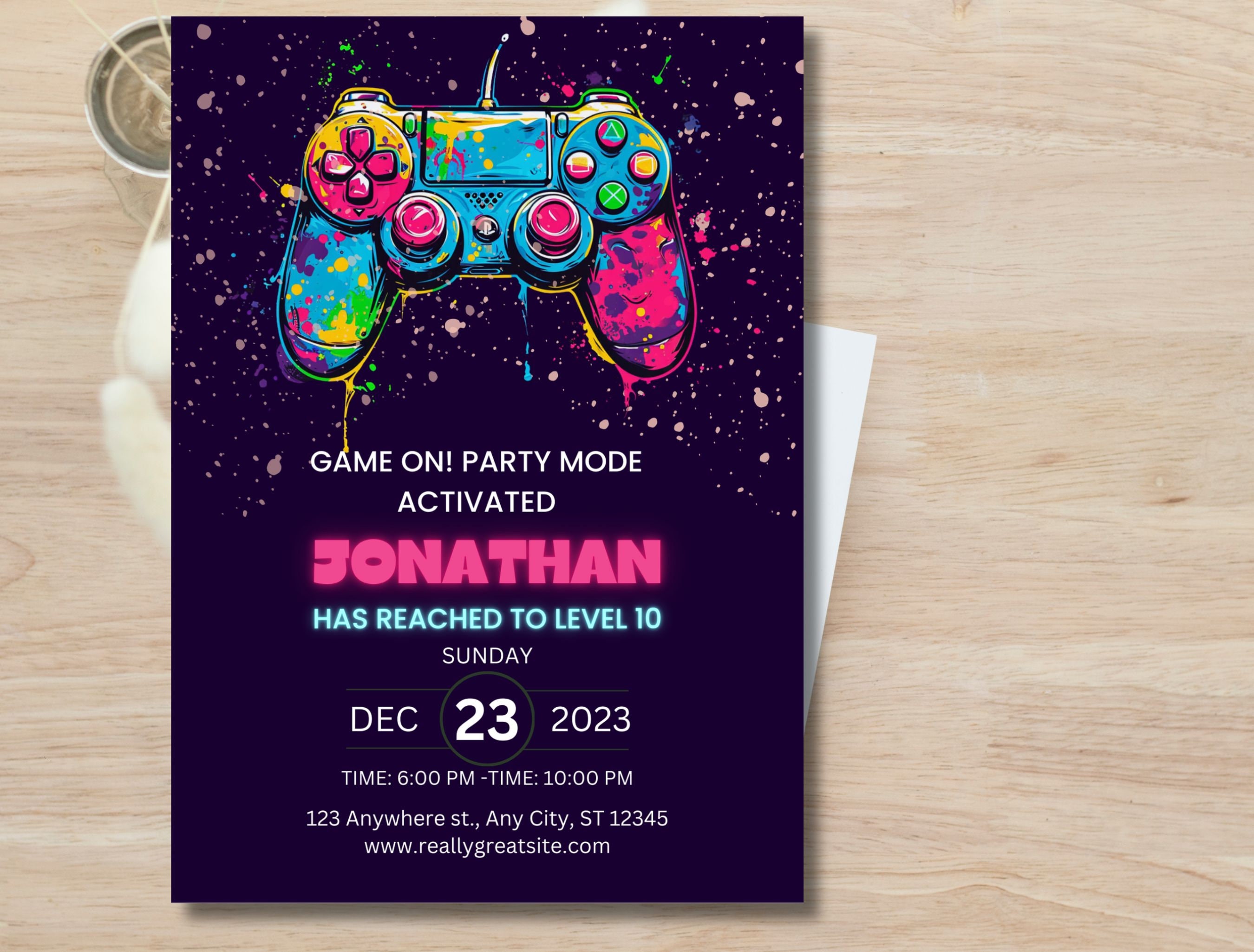 Video Game Birthday Invitation Template, Video Game Invitation, Neon ...
