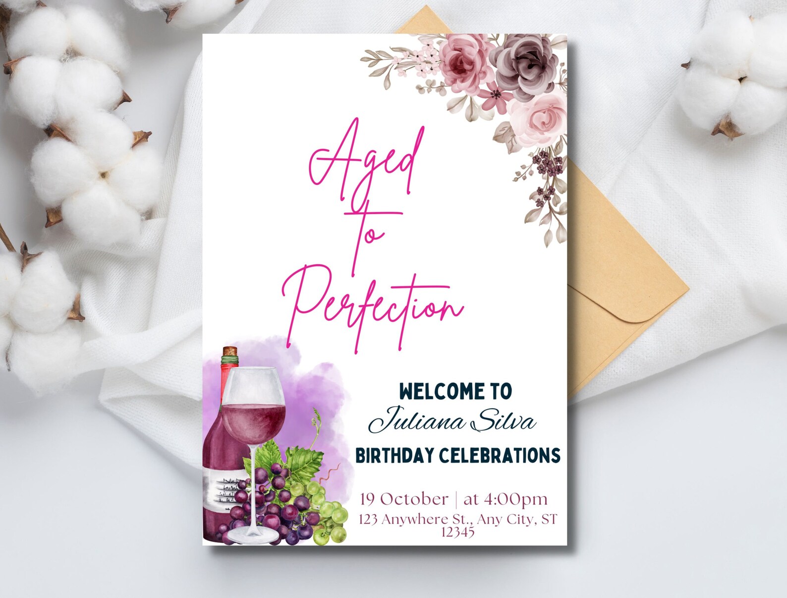 Editable Aged to Perfection Invitation, Wine Birthday Invitation ...