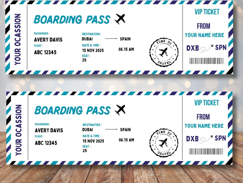 Editable Boarding Pass Template, Printable Personalized Airline Ticket ...