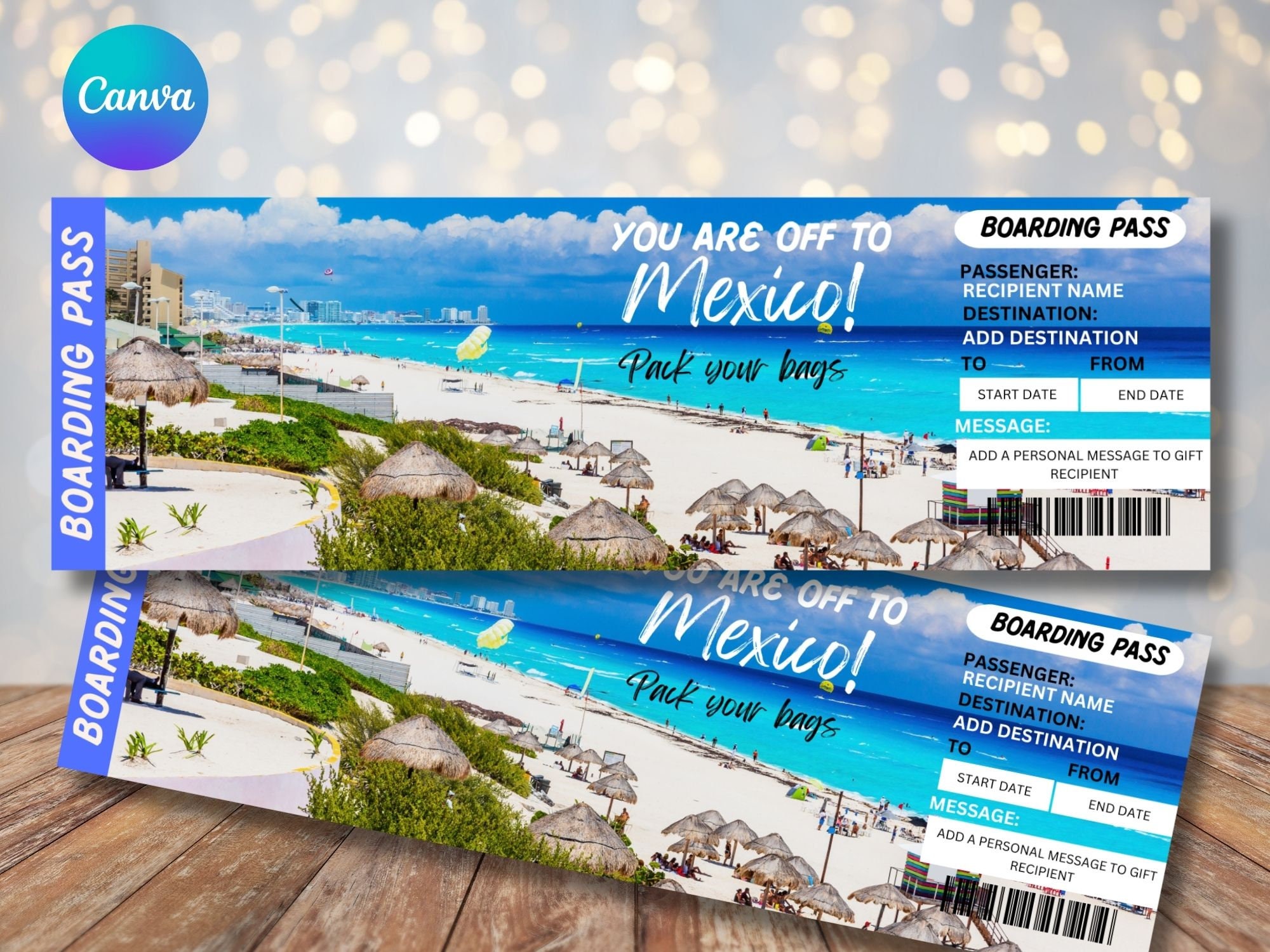 Printable MEXICO Surprise Trip Gift Ticket. Boarding Pass. Printable ...