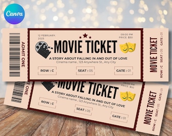 Printable MOVIE Gift Tickets. Cinema Themed Gift Reveal Ticket ...
