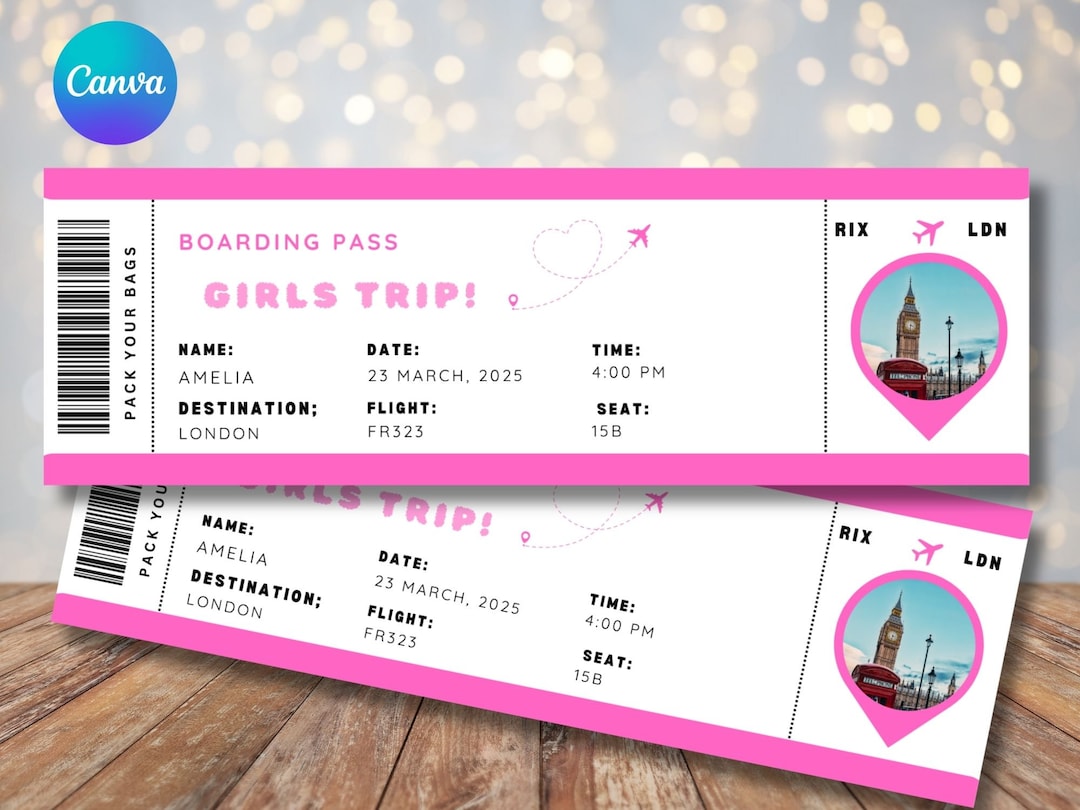 Editable Boarding Pass Template, Printable Personalized Airline Ticket ...