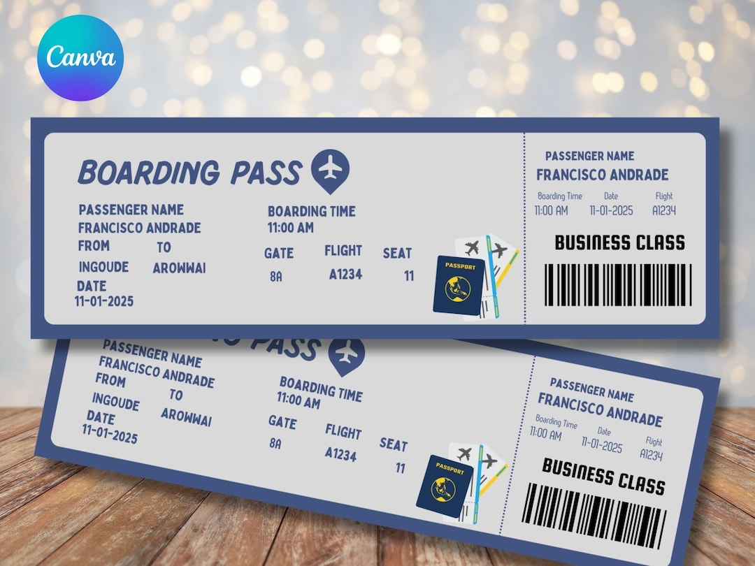 Editable Boarding Pass Template, Printable Boarding Ticket, Canva ...