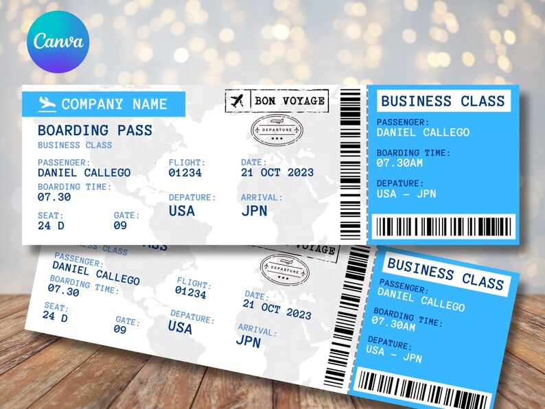 Editable Boarding Pass Template, Canva Boarding Pass, Customizable ...