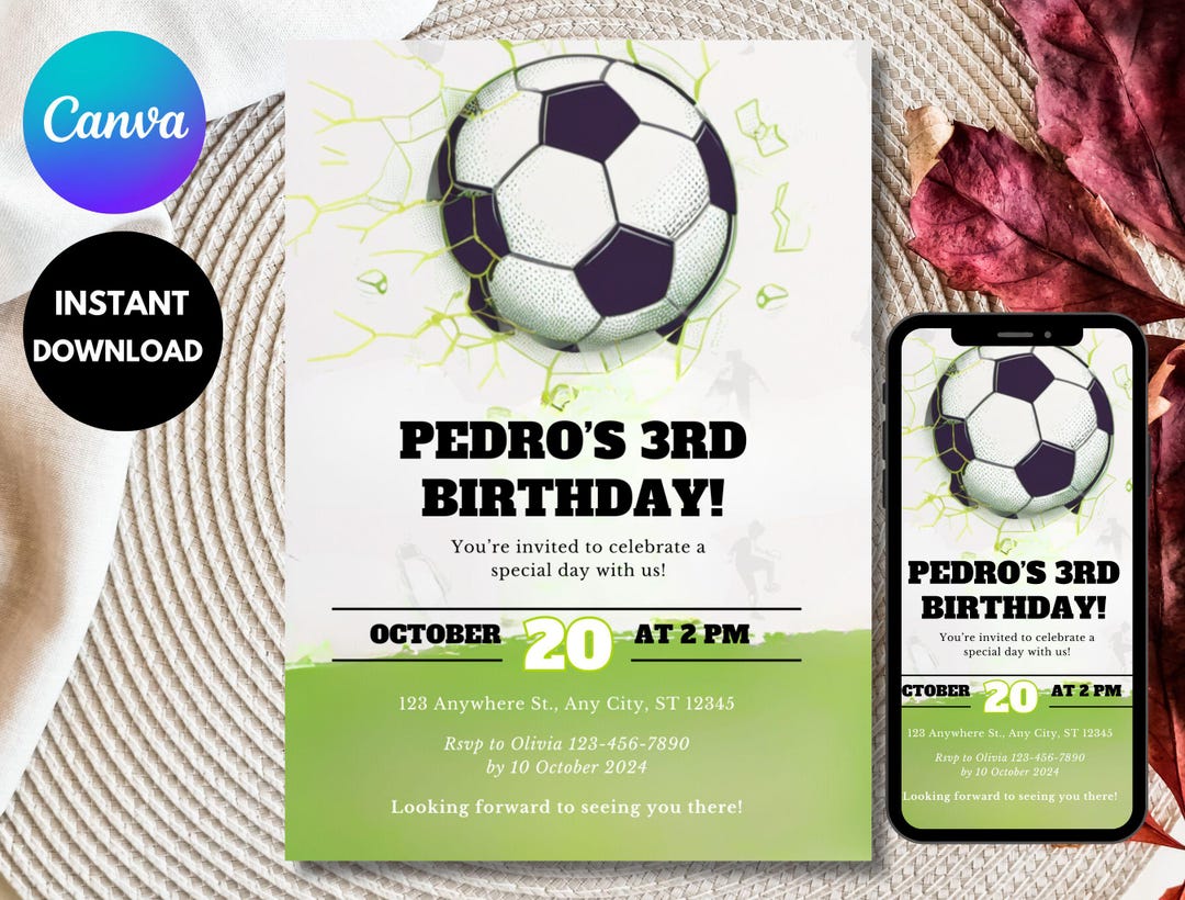 Editable Soccer Birthday Invitation Template, Soccer Birthday ...