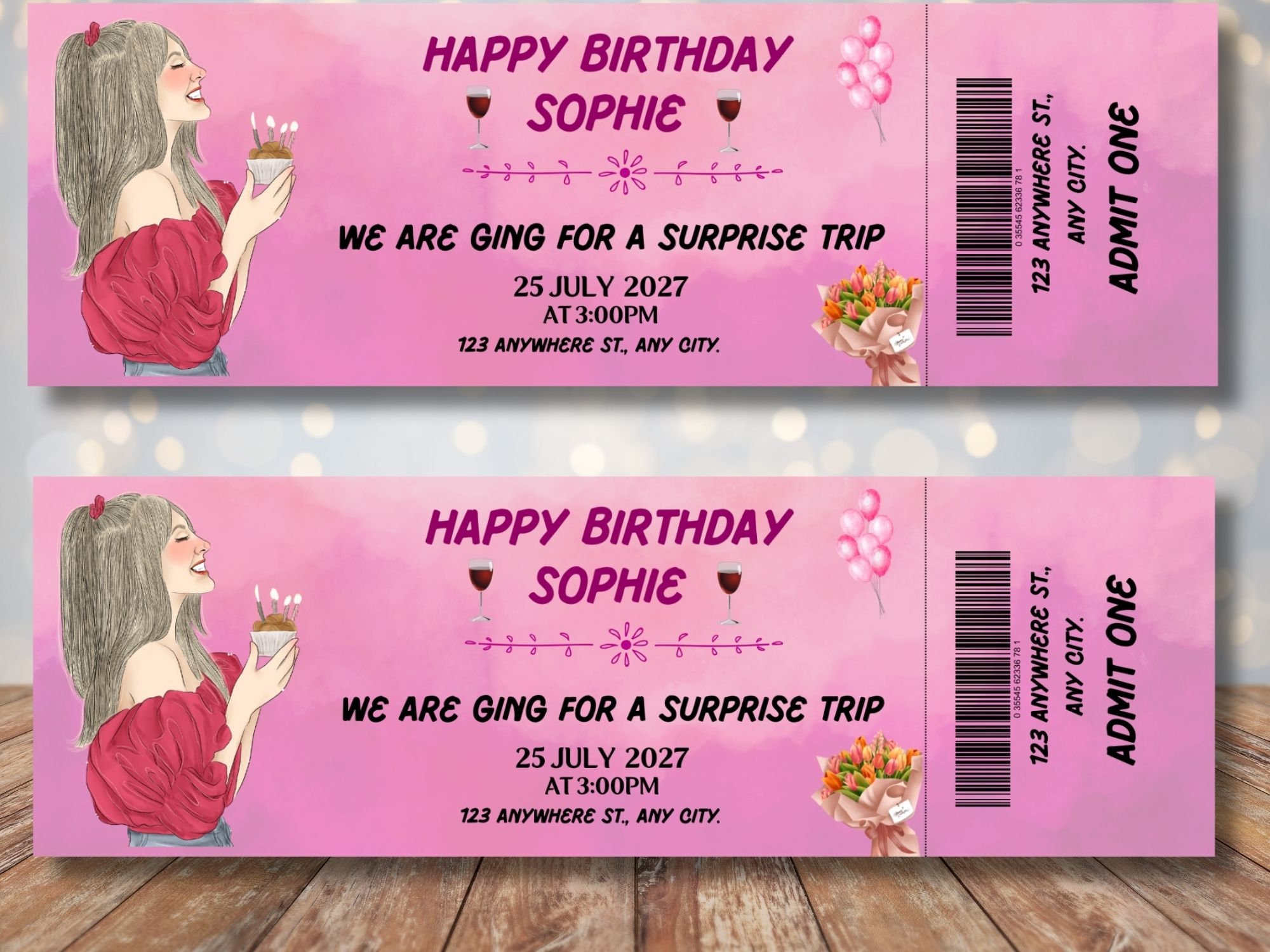 Editable Surprise Trip Ticket, Surprise Boarding Coupon Pass, Event ...