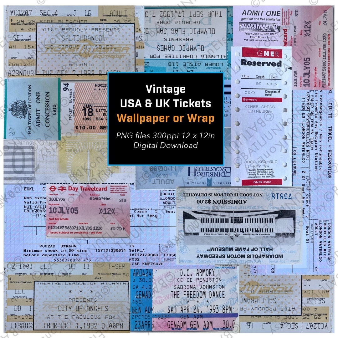 Vintage Ticket Wallpaper US and UK Event Museum Transport PNG Files ...