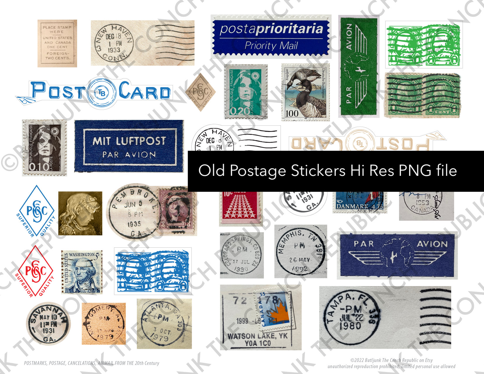 Vtg Stamps Seals Postage PNG Files Stickers Fancy Cuts Scrapbook Art ...